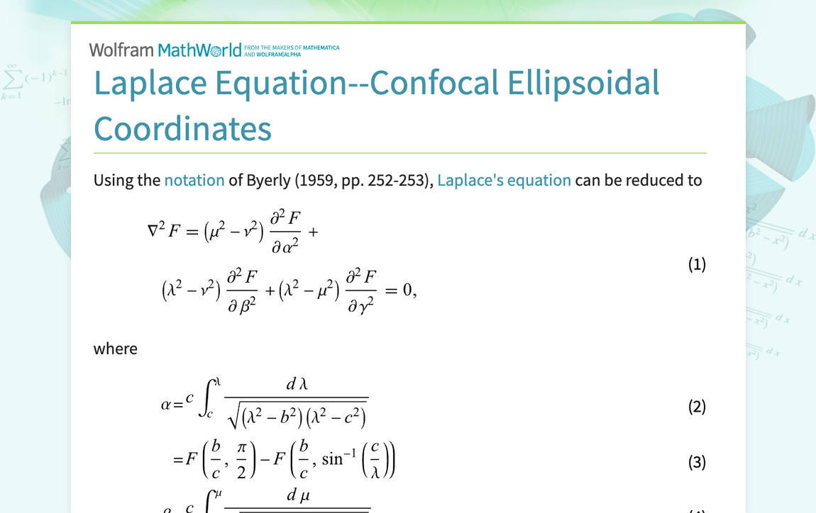 Laplace Equation Confocal Ellipsoidal Coordinates From Wolfram Mathworld