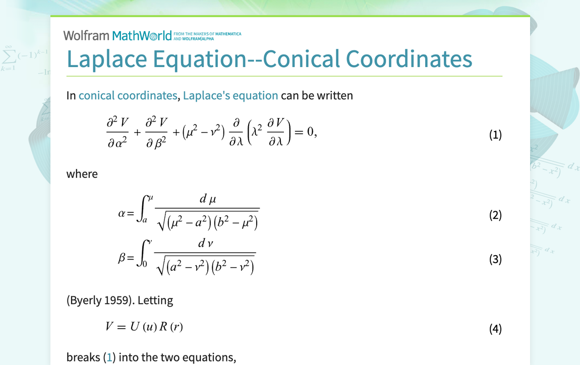 Laplace Equation Conical Coordinates From Wolfram Mathworld