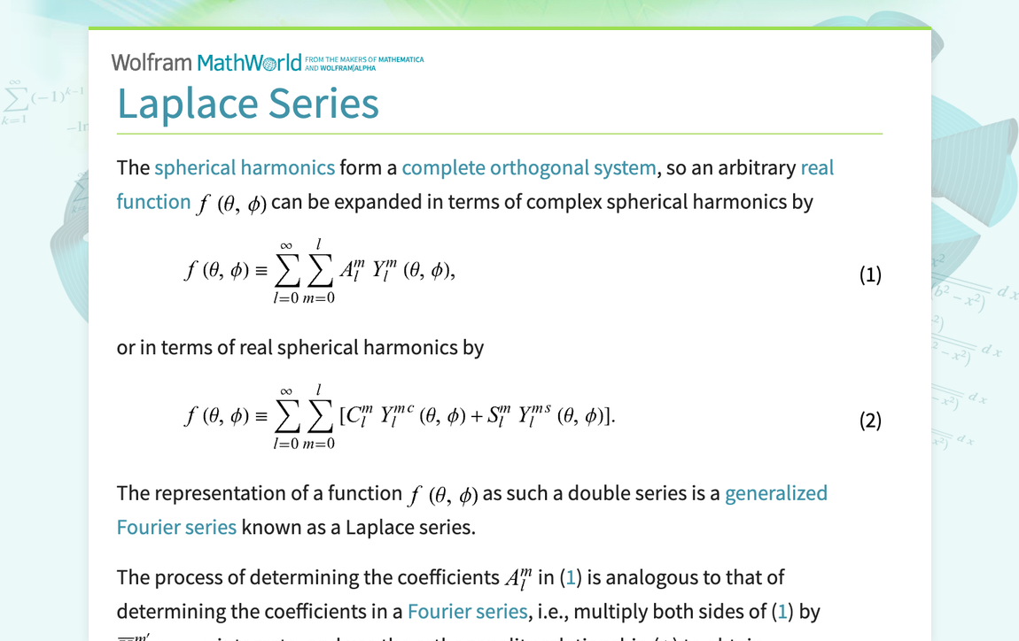 Laplace Series -- from Wolfram MathWorld
