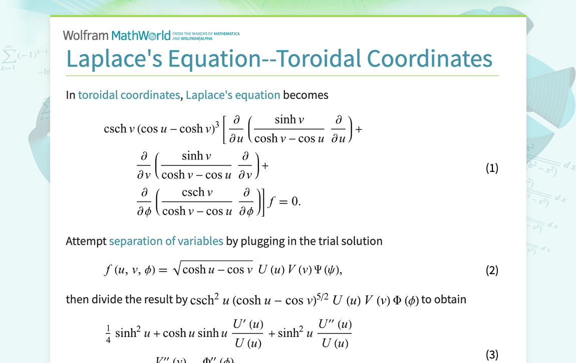Laplace's Equation--Toroidal Coordinates -- from Wolfram MathWorld