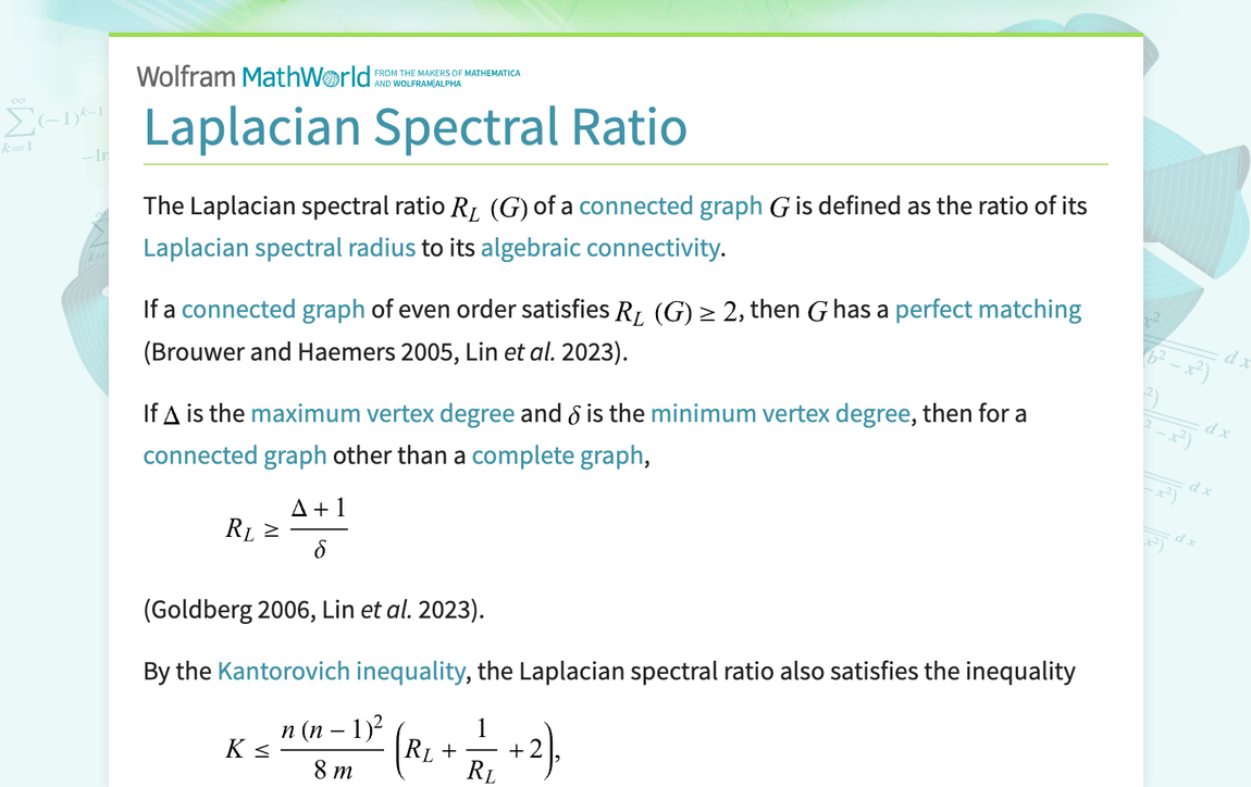 Laplacian Spectral Ratio -- from Wolfram MathWorld