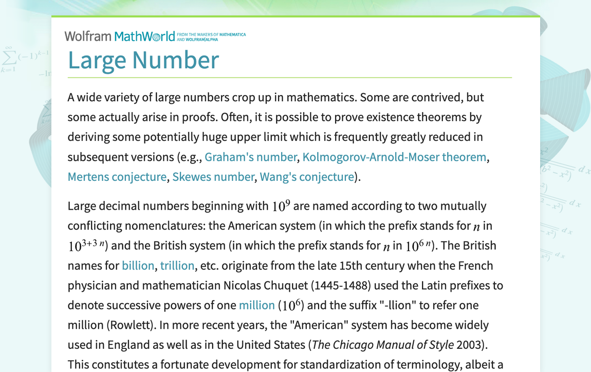 Large Number -- from Wolfram MathWorld