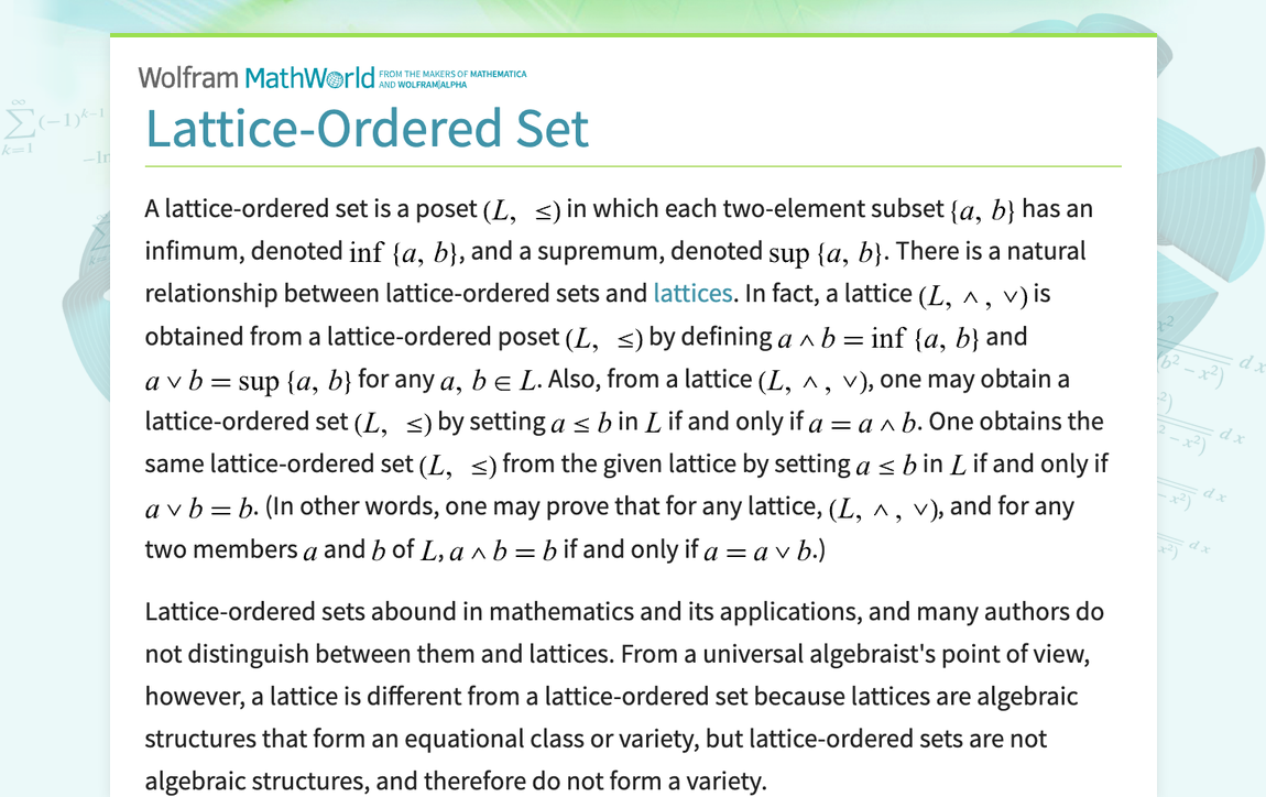 Lattice-Ordered Set -- from Wolfram MathWorld