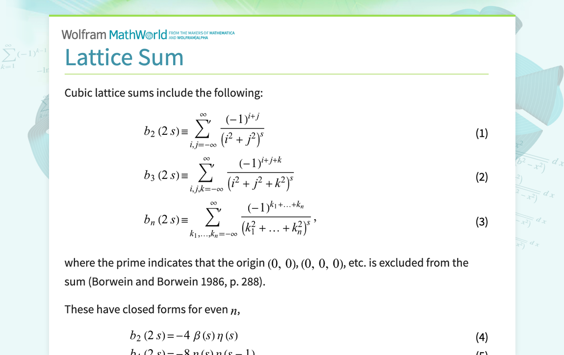 Lattice Sum -- from Wolfram MathWorld
