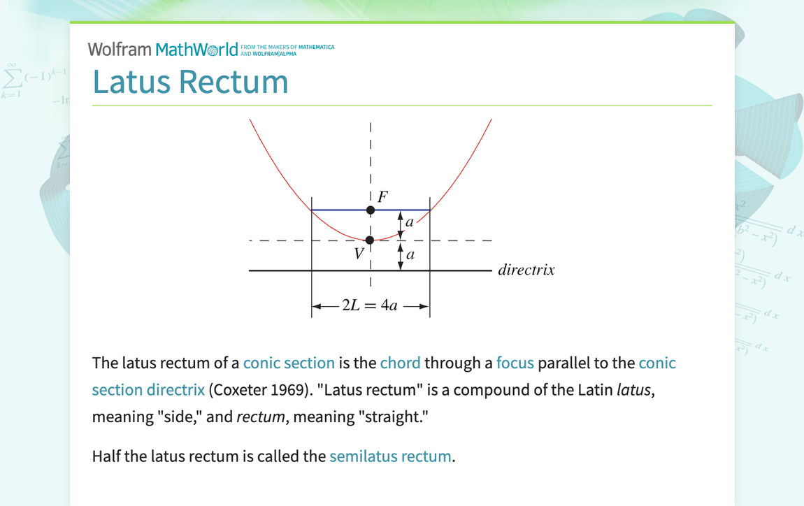 Latus Rectum -- from Wolfram MathWorld