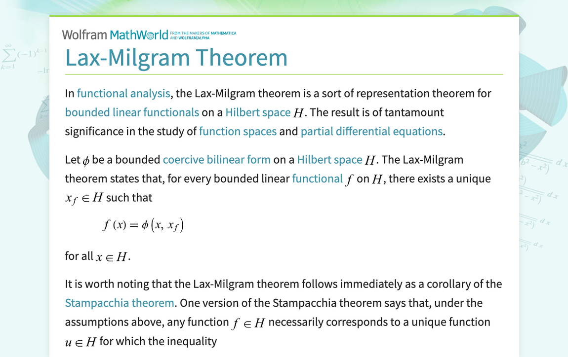 Lax-Milgram Theorem -- from Wolfram MathWorld