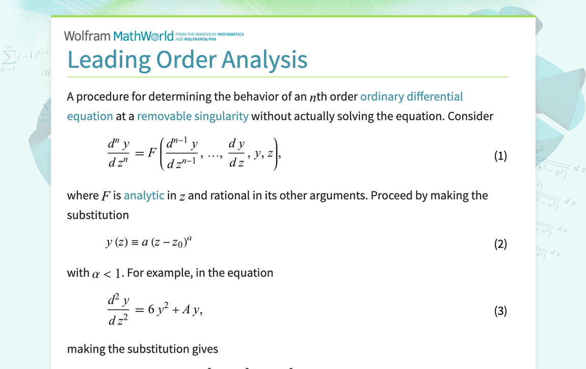 Leading Order Analysis -- from Wolfram MathWorld
