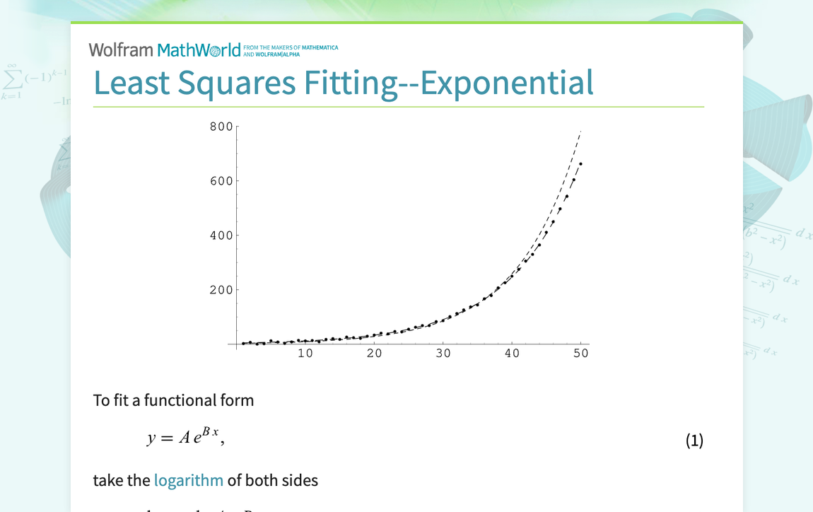 Least Squares Fitting Exponential From Wolfram Mathworld