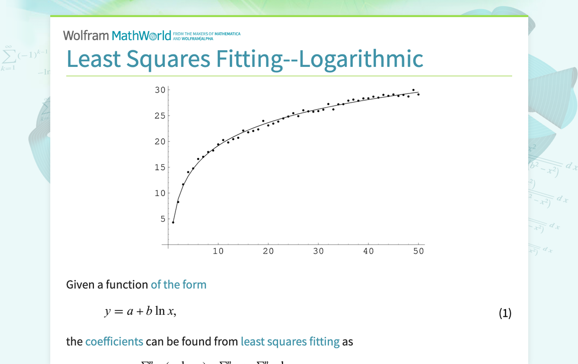 Least Squares Fitting--Logarithmic -- from Wolfram MathWorld