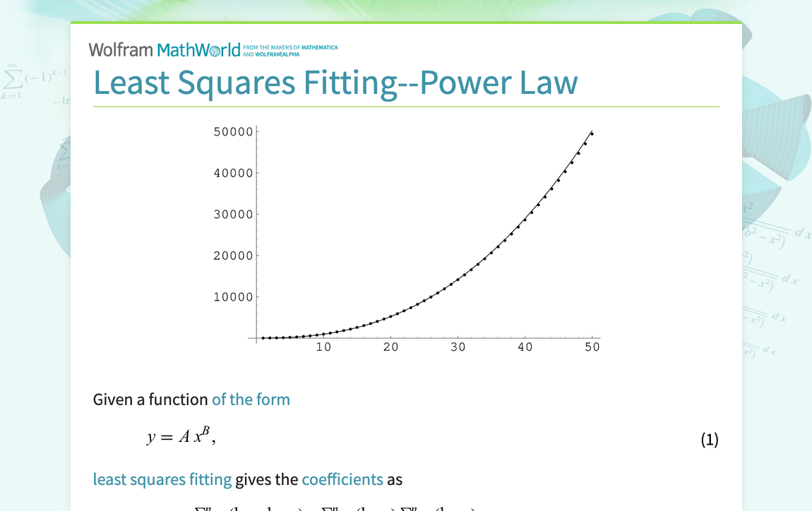 Least Squares Fitting Power Law From Wolfram Mathworld