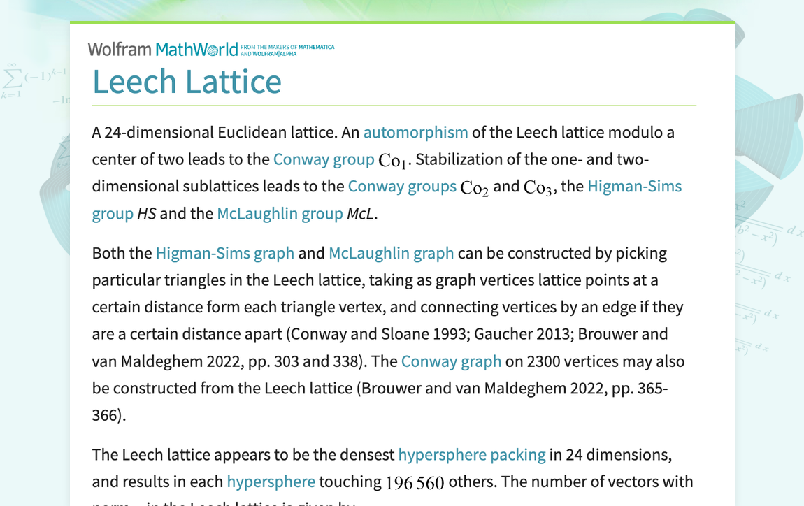Leech Lattice -- from Wolfram MathWorld