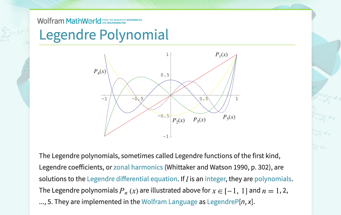 Legendre Polynomial -- from Wolfram MathWorld