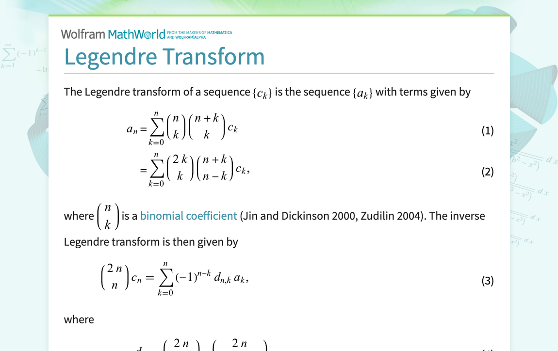 Legendre Transform -- from Wolfram MathWorld