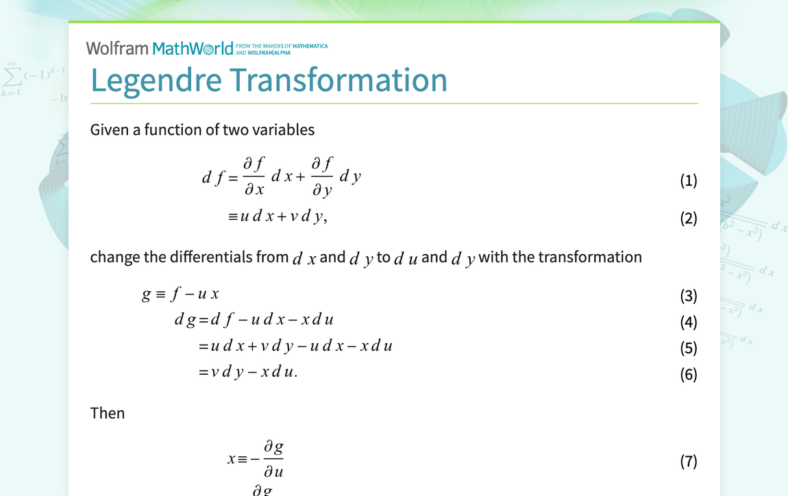 Legendre Transformation -- from Wolfram MathWorld