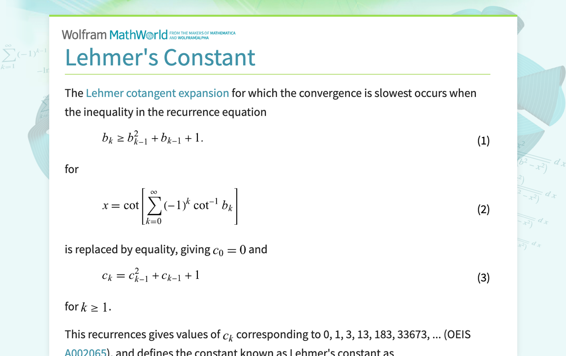 Lehmer's Constant -- from Wolfram MathWorld