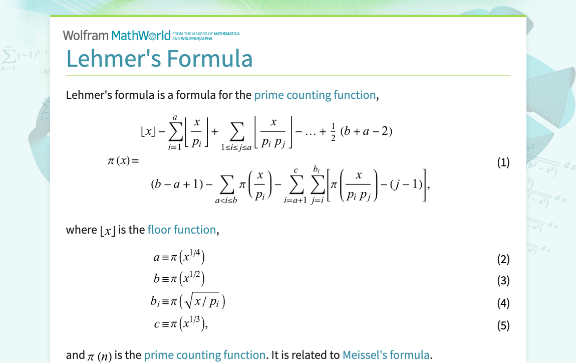 Lehmer's Formula -- from Wolfram MathWorld