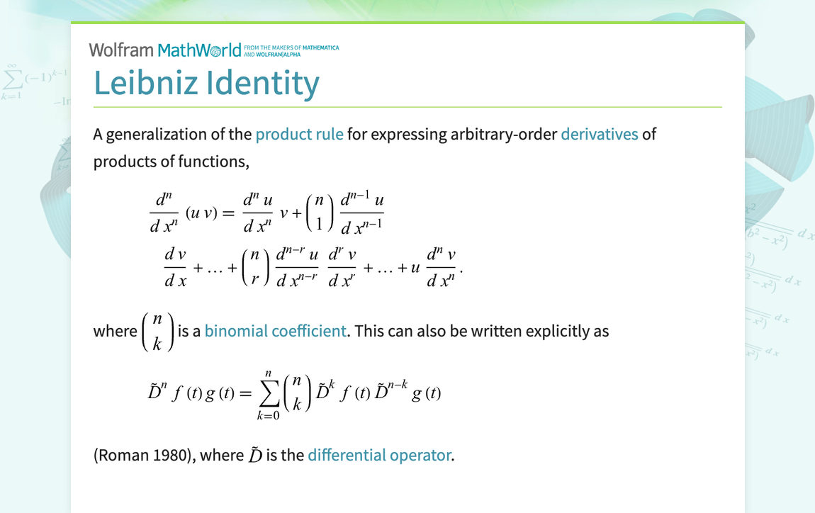 Leibniz Identity -- from Wolfram MathWorld