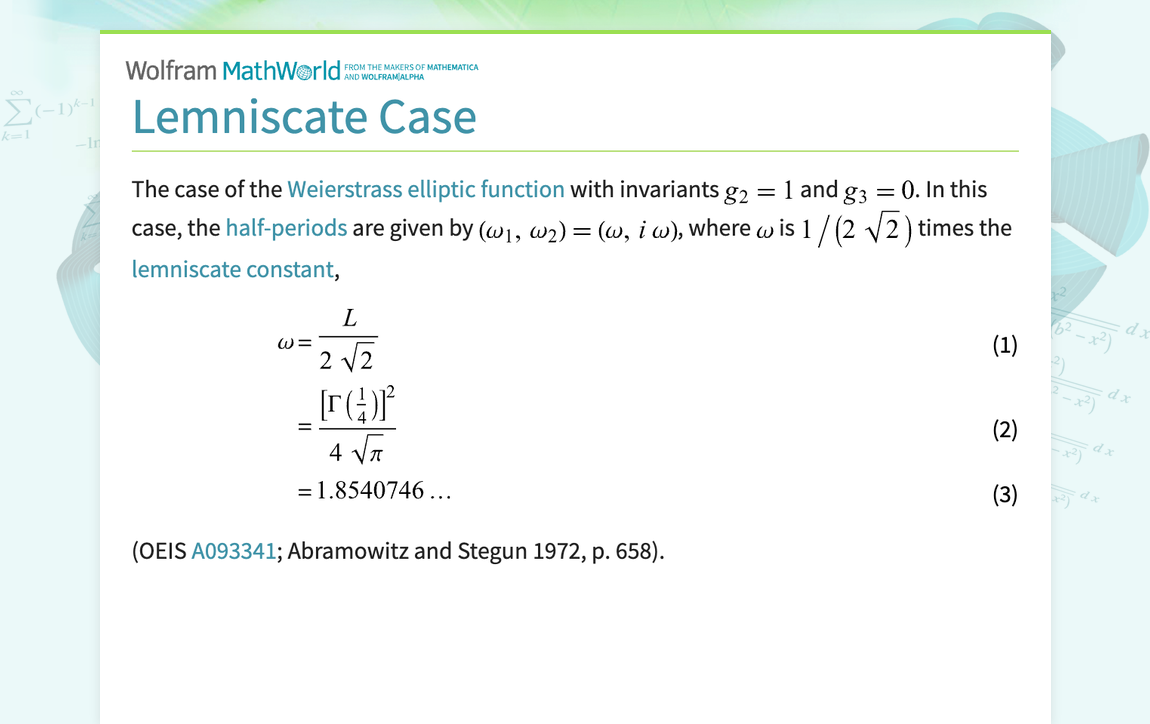 Lemniscate Case -- from Wolfram MathWorld