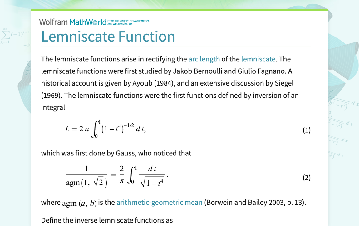 Lemniscate Function -- from Wolfram MathWorld