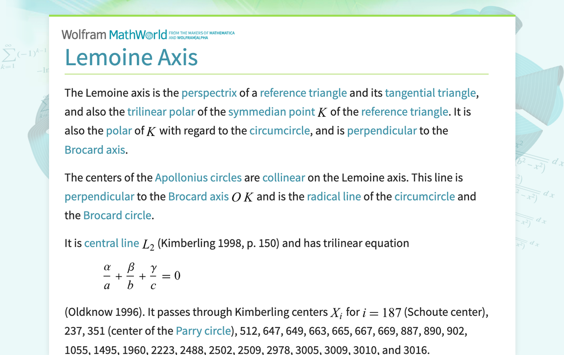 Lemoine Axis -- from Wolfram MathWorld