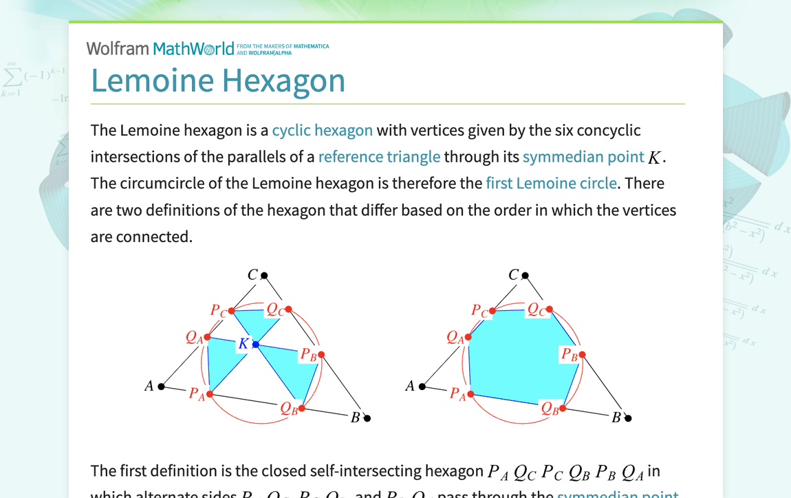 Lemoine Hexagon -- from Wolfram MathWorld
