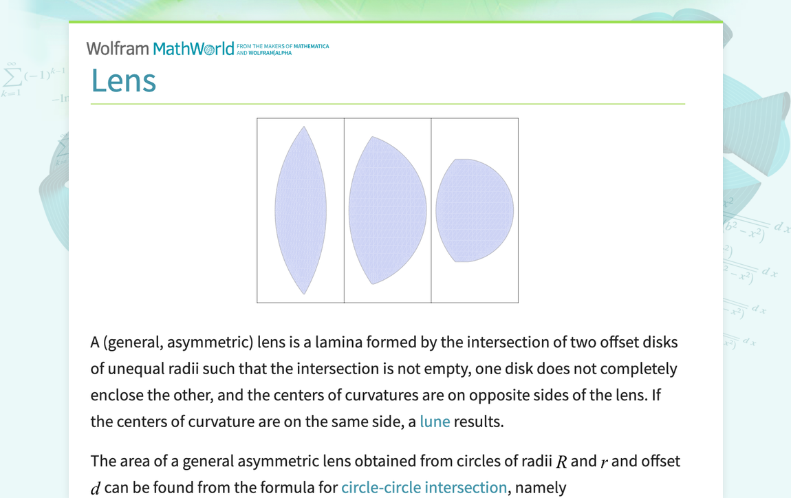 Lens -- from Wolfram MathWorld