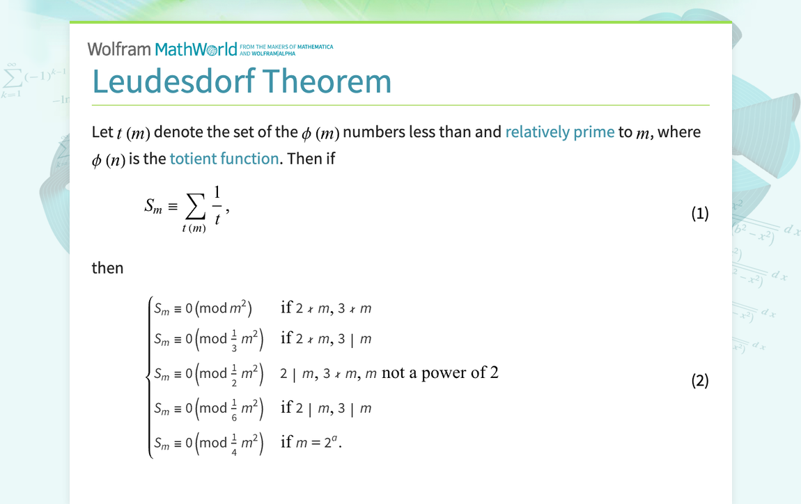 Leudesdorf Theorem -- from Wolfram MathWorld