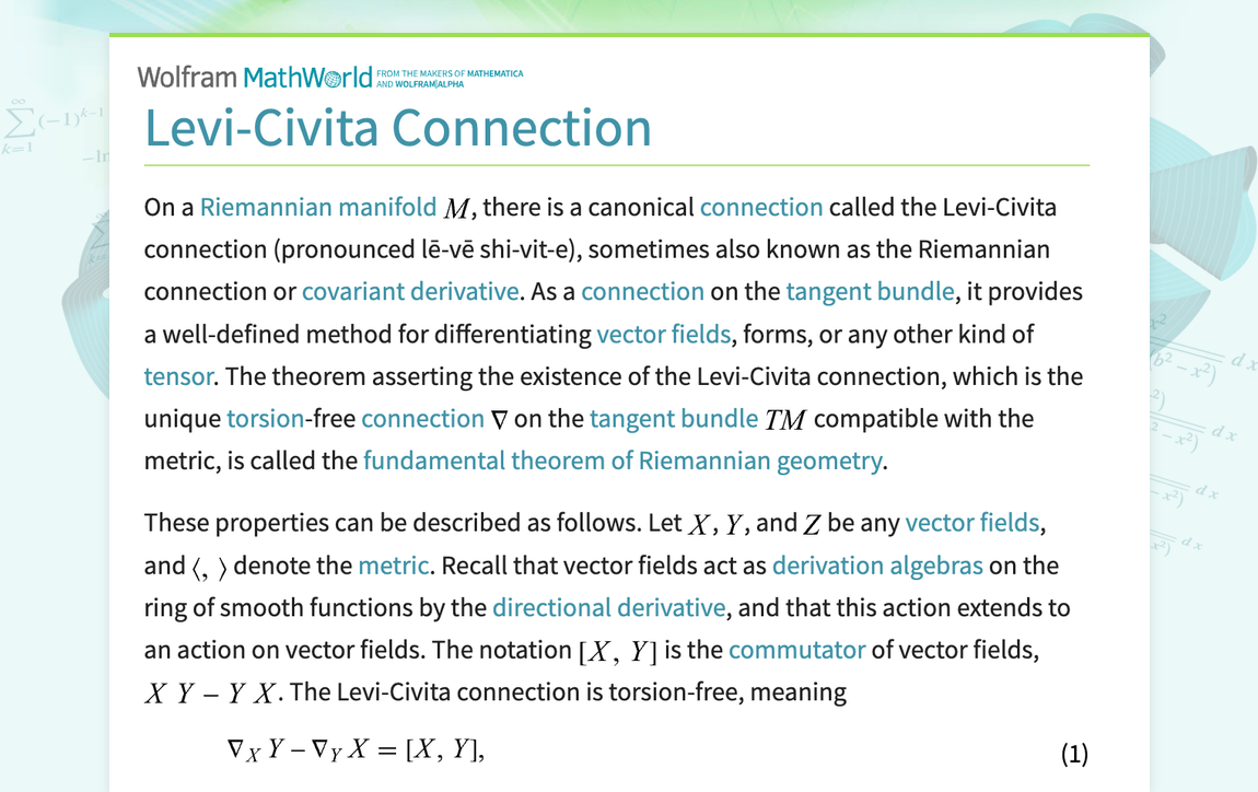 Levi-Civita Connection -- from Wolfram MathWorld