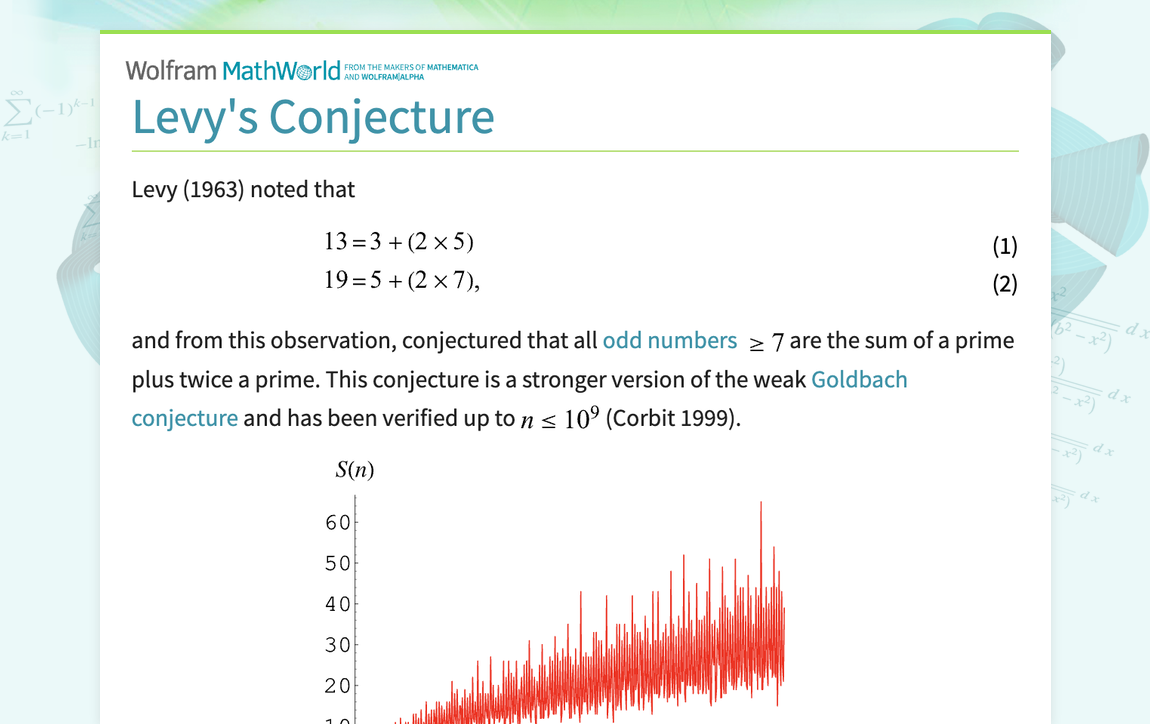 Levy's Conjecture -- from Wolfram MathWorld
