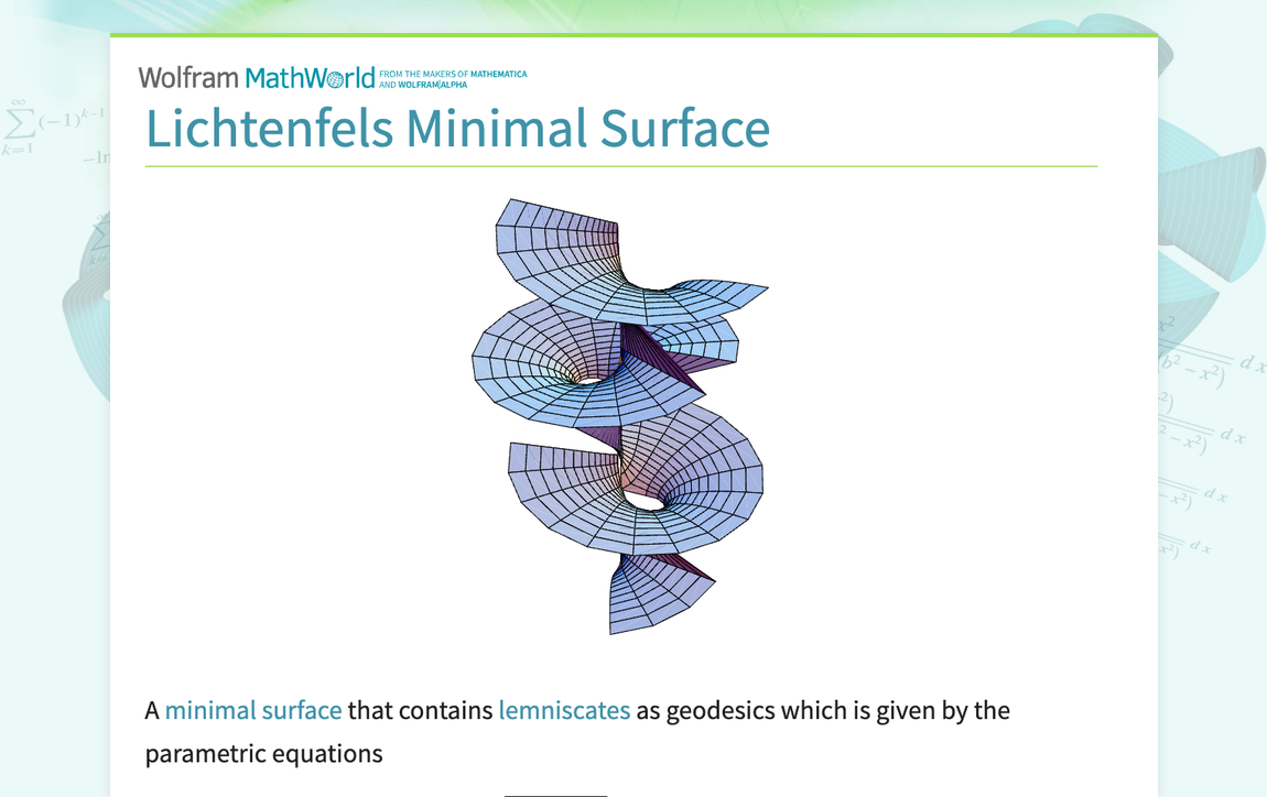 Lichtenfels Minimal Surface -- from Wolfram MathWorld