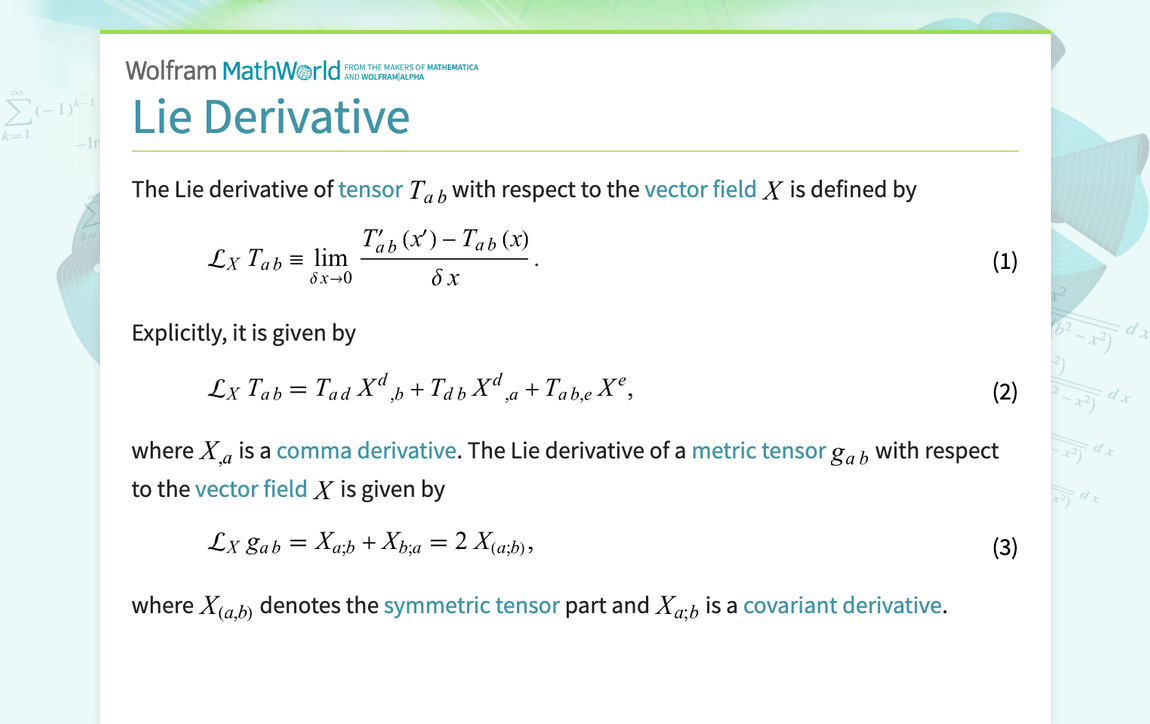 Lie Derivative -- from Wolfram MathWorld