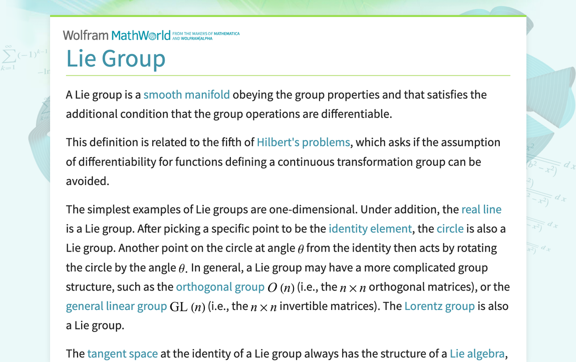 Lie Group -- from Wolfram MathWorld