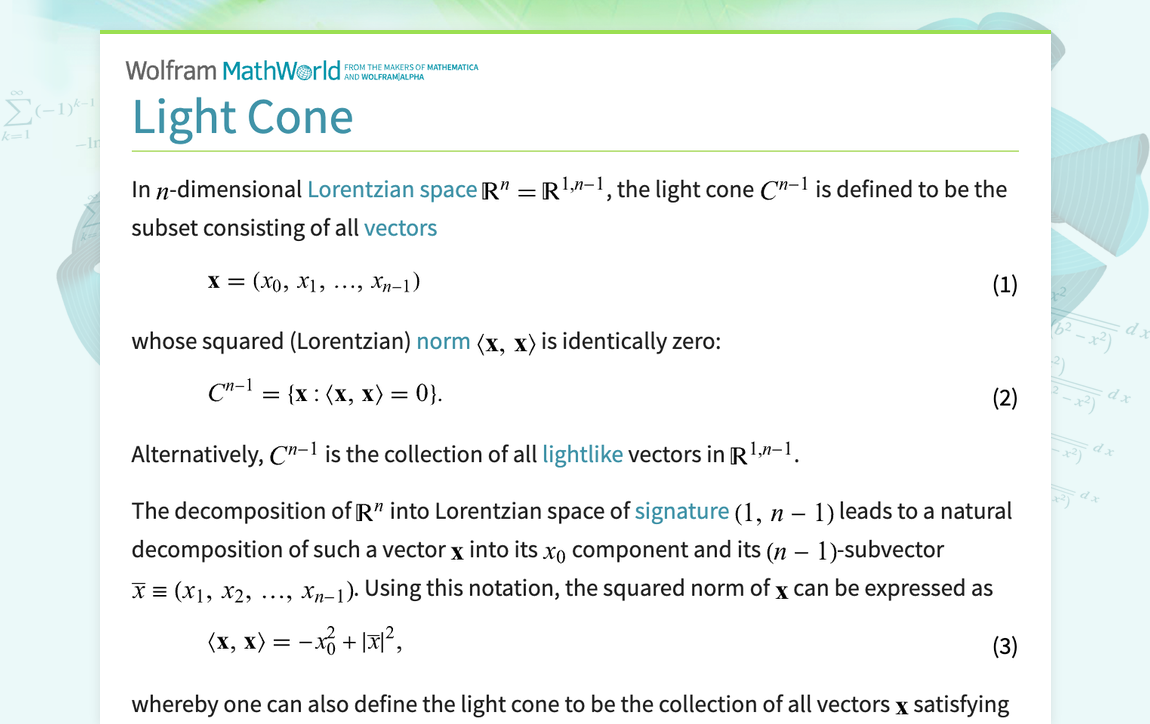Light Cone -- from Wolfram MathWorld