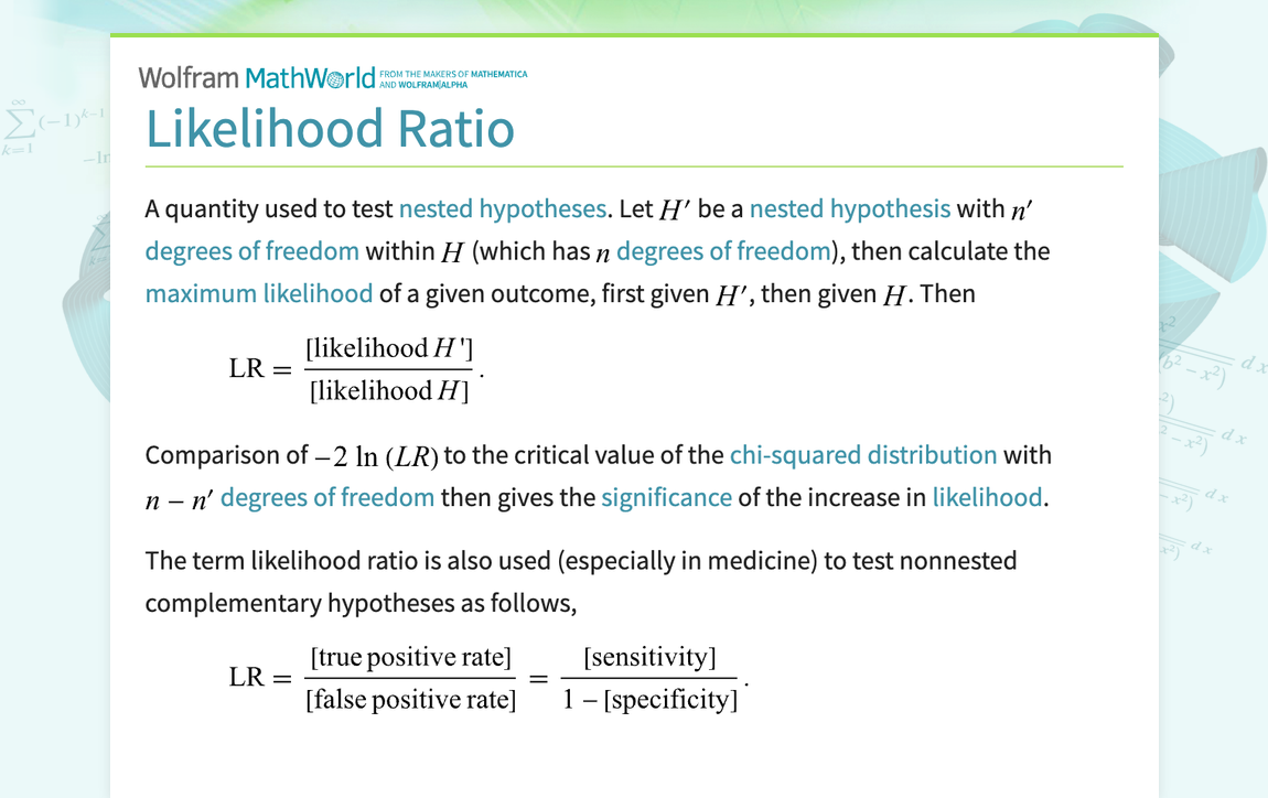 Likelihood Ratio From Wolfram Mathworld