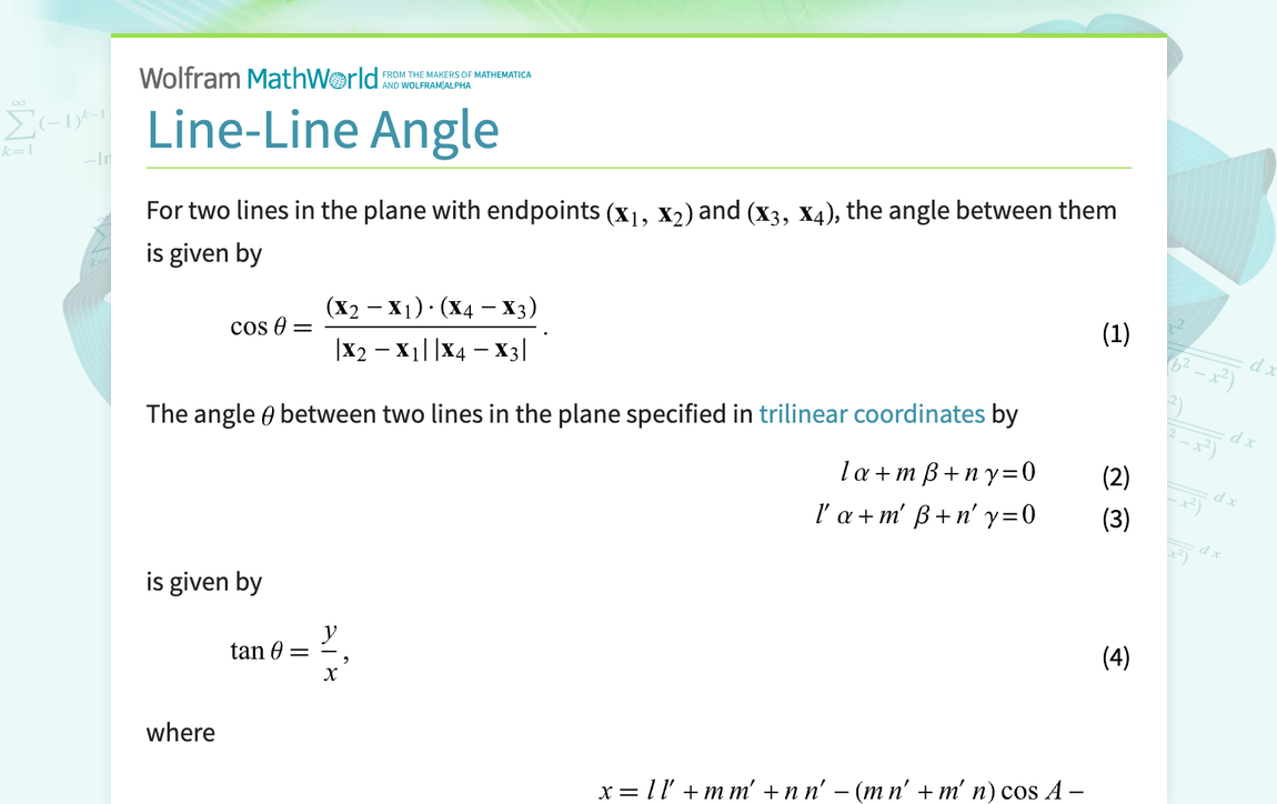 Line-Line Angle -- from Wolfram MathWorld