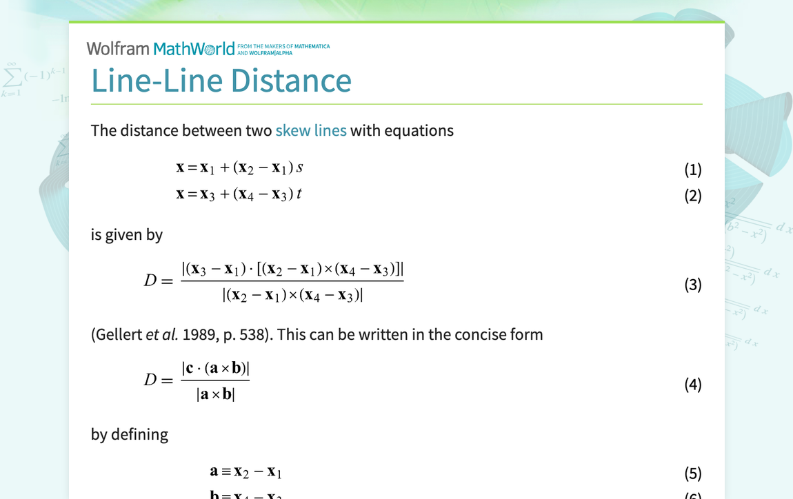 Line-Line Distance -- from Wolfram MathWorld