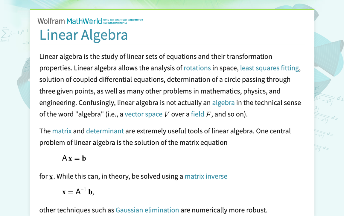 Linear Algebra -- from Wolfram MathWorld