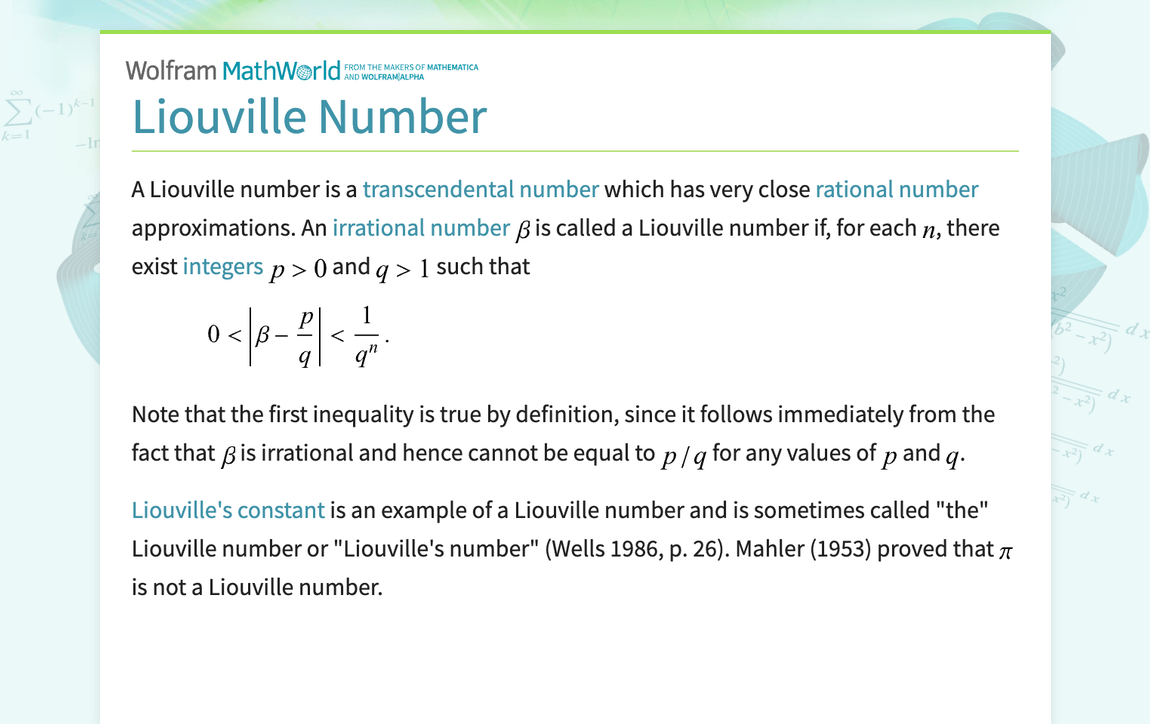 Liouville Number -- from Wolfram MathWorld
