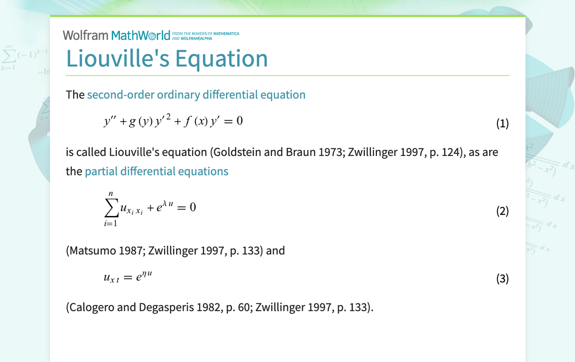 Liouville's Equation -- from Wolfram MathWorld