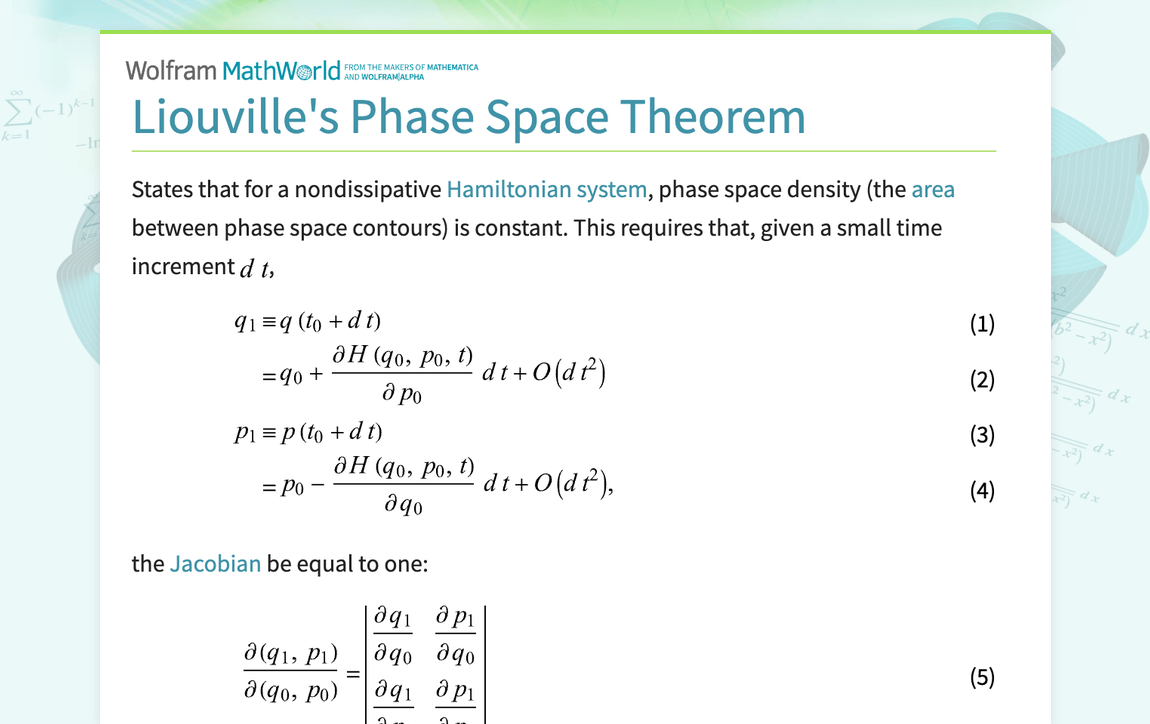 Liouville's Phase Space Theorem -- from Wolfram MathWorld