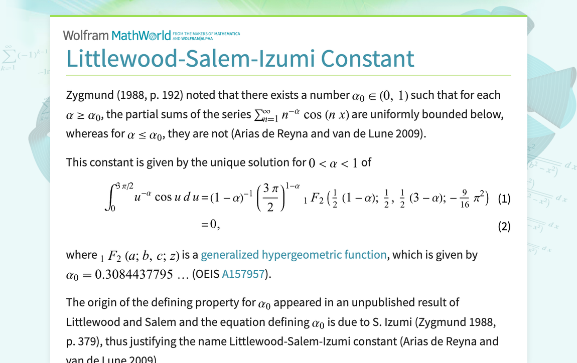 Littlewood-Salem-Izumi Constant -- from Wolfram MathWorld