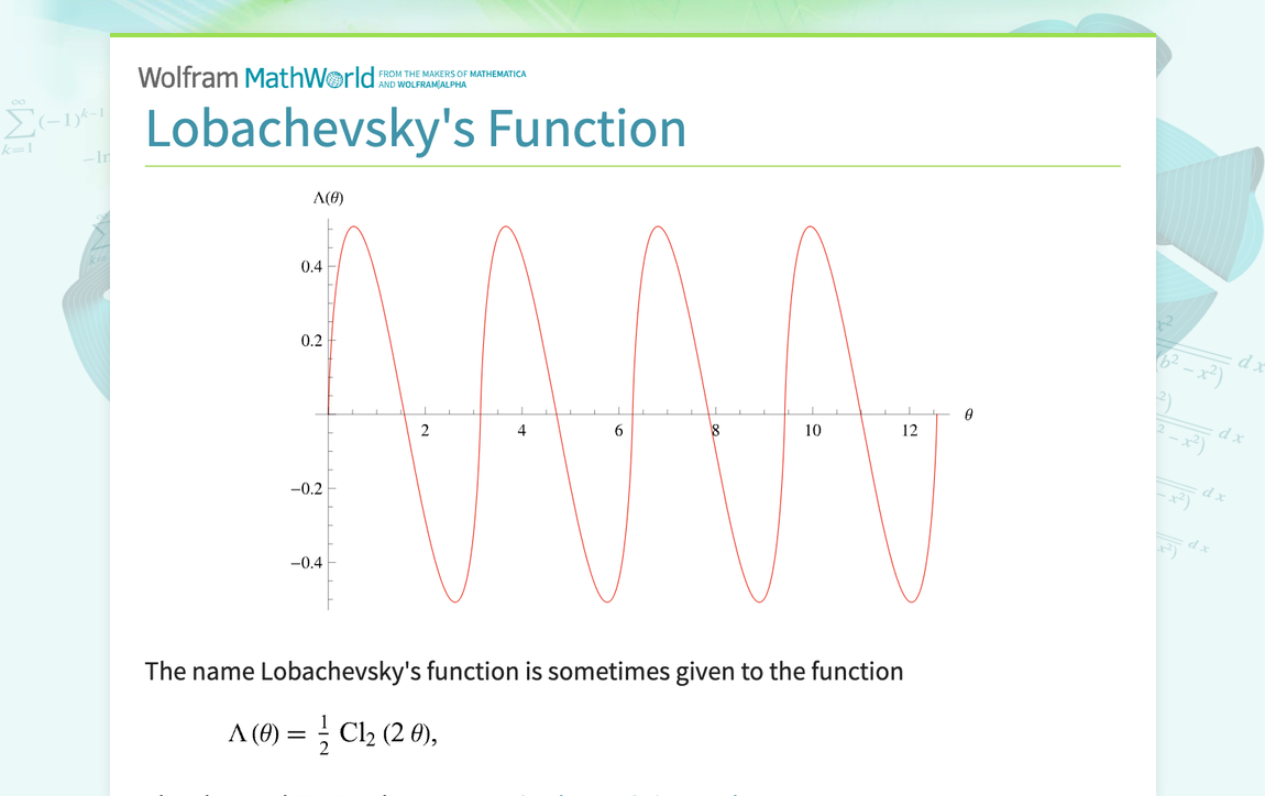 Lobachevsky's Function -- from Wolfram MathWorld