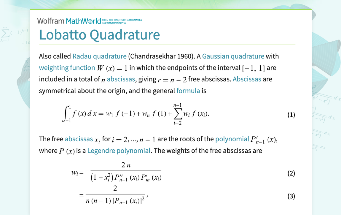 Lobatto Quadrature -- from Wolfram MathWorld