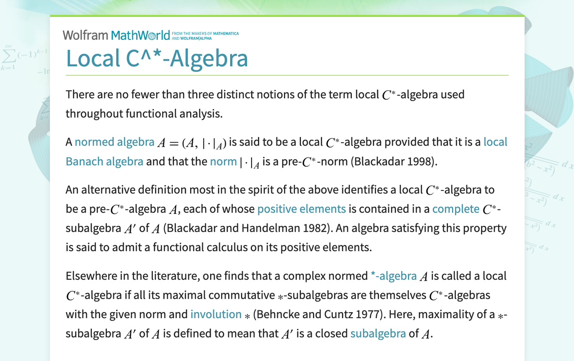 Local C^*-Algebra -- from Wolfram MathWorld