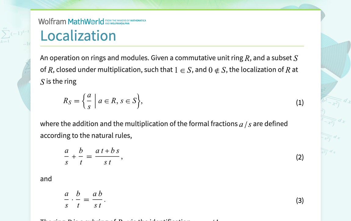 Localization -- from Wolfram MathWorld
