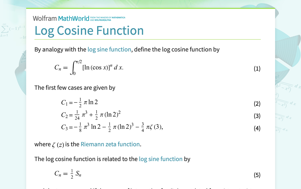 Log Cosine Function -- from Wolfram MathWorld
