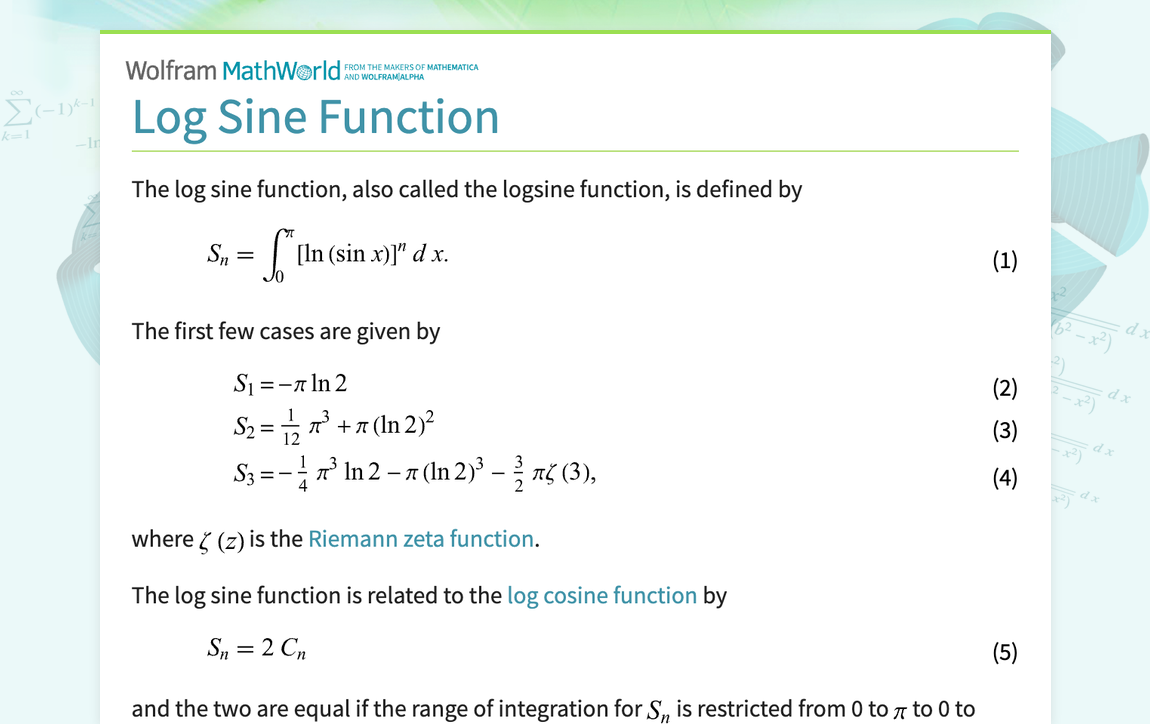 Log Sine Function -- from Wolfram MathWorld