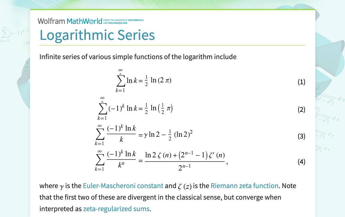 Logarithmic Series -- from Wolfram MathWorld