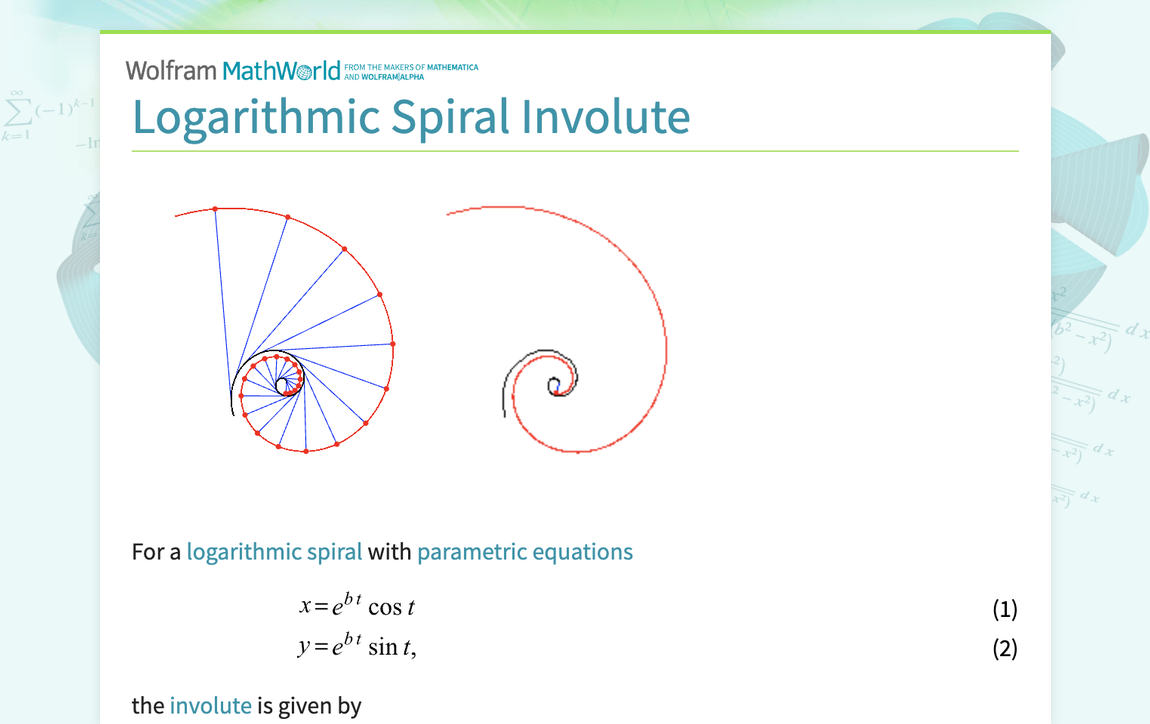Logarithmic Spiral Involute -- from Wolfram MathWorld