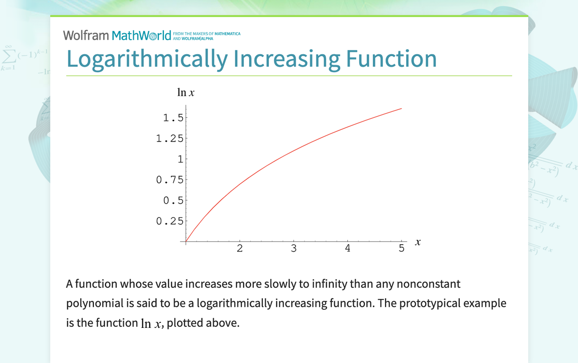 Logarithmically Increasing Function From Wolfram Mathworld